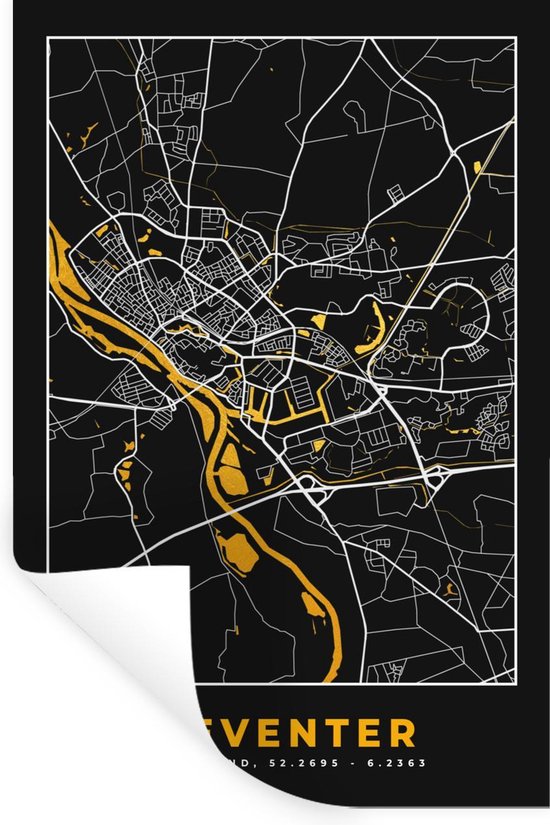 Muurstickers - Sticker Folie - Plattegrond - Deventer - Goud - Zwart ...
