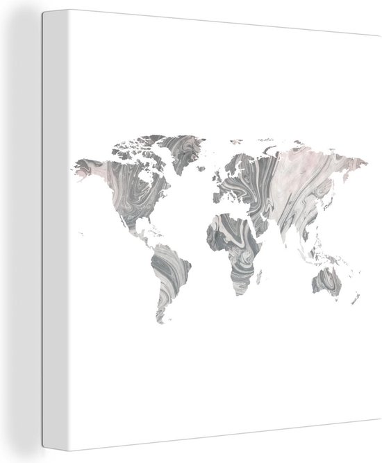 Canvas Wereldkaart - 20x20 - Wanddecoratie Wereldkaart - Grijs - Roze ... Canvas Wereldkaart - 20x20 - Wanddecoratie Wereldkaart - Grijs - Roze ...
