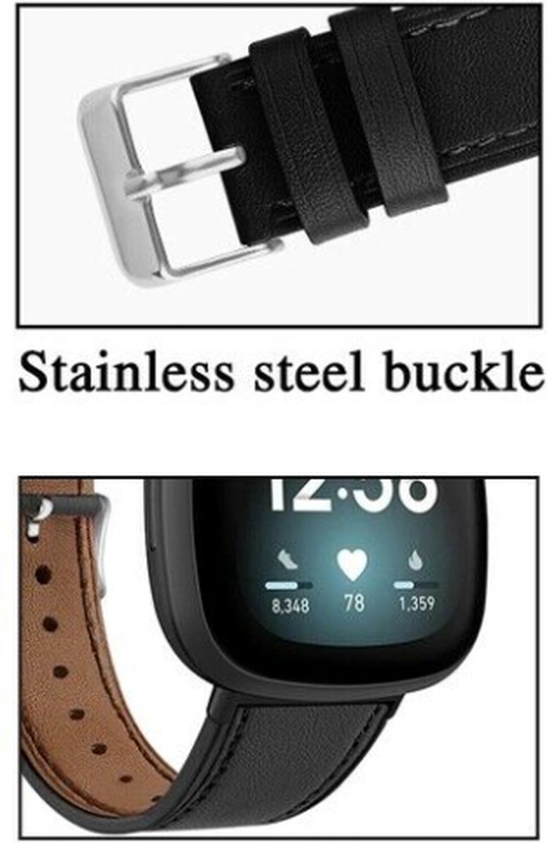 Leer Smartwatch bandje - Geschikt voor Fitbit Sense bandje leer - strak ...