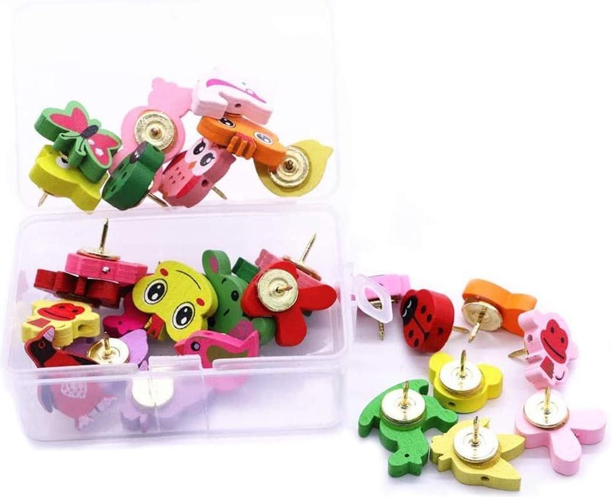 Punaises - Zinaps Houten Push Pin, 30 Stuks Leuke Tekening Pins Cartoon ...