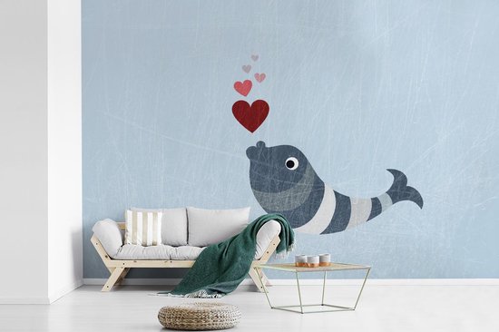 Behang - Fotobehang Vis - Hart - Tekening - Breedte 330 cm x hoogte 240 ...