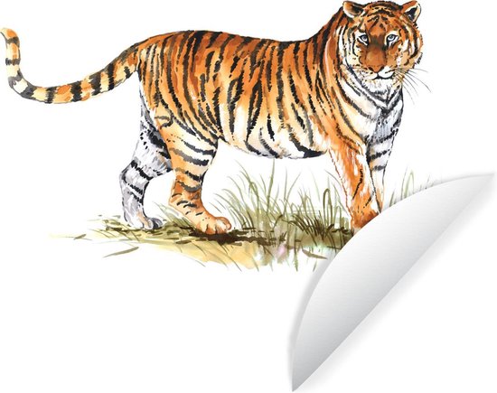 WallCircle - Muurstickers - Behangcirkel - Tijger - Schilderij - Gras - 100x100 cm -... | bol.com