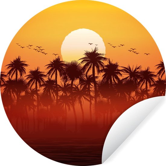 WallCircle - Muurstickers - Behangcirkel - zon - Palmboom - Vogel - 100x100 cm -... | bol
