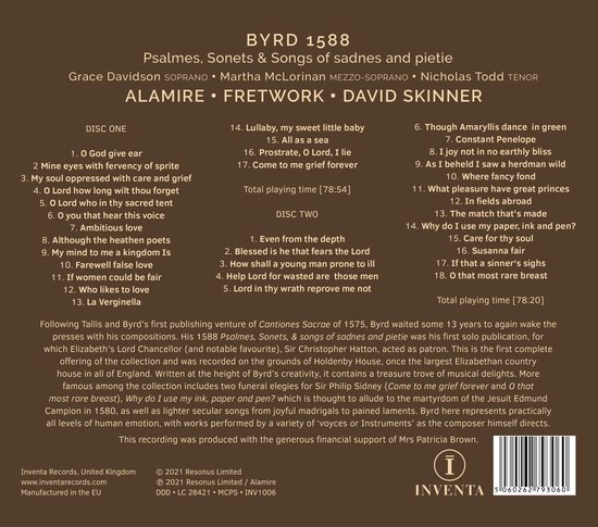 Alamire, Fretwork, David Skinner - Byrd: 1588 Psalmes Sonets & Songs Of Sadnes And... | bol