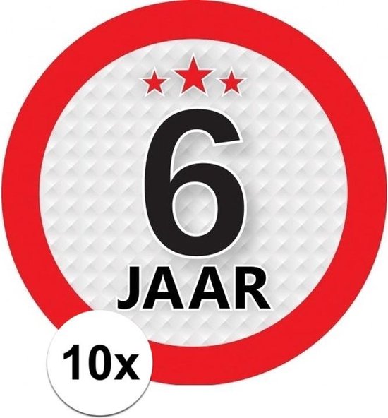 10x 6 Jaar leeftijd stickers rond 9 cm - 6 jaar verjaardag/jubileum versiering | bol.com