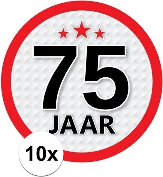 10x 75 Jaar leeftijd stickers rond 15 cm - 75 jaar verjaardag/jubileum ...