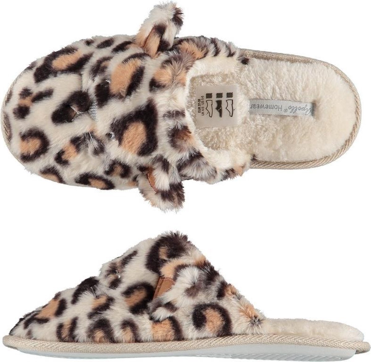Instap sloffen/pantoffels luipaard met oortjes voor dames - Bruin/creme ...