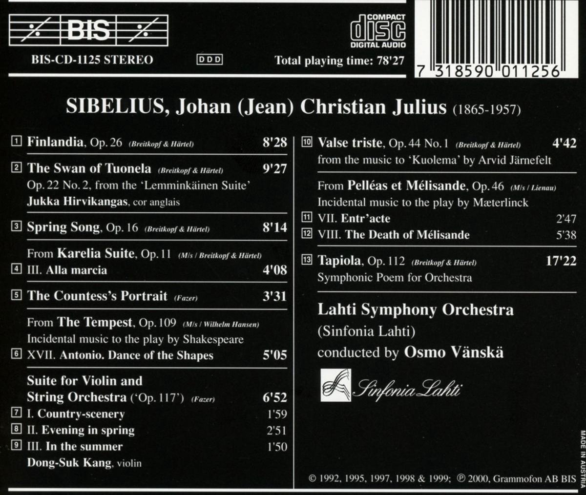 Lahti Symphony Orchestra, Osmo Vänskä - Sibelius: Popular Orchestral Music And Encore... | bol.com