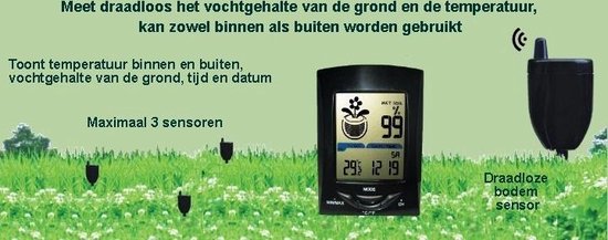 Draadloze grondvocht- en temperatuurmeter inclusief 3 Sensoren | In één ...