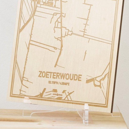Kaart Zoeterwoude - Gegraveerde stadskaart Hood&Wood - Hout, A4 | bol.com
