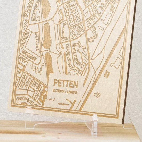 Kaart Petten - Gegraveerde stadskaart Hood&Wood - Hout, A4 | bol.com