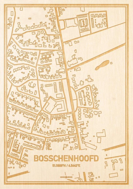 Kaart Bosschenhoofd - Gegraveerde stadskaart Hood&Wood - Hout, A4 | bol.com