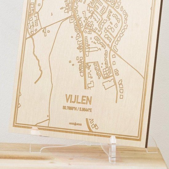 Kaart Vijlen - Gegraveerde stadskaart Hood&Wood - Hout, A4 | bol.com