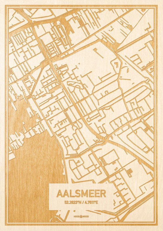 Kaart Aalsmeer - Gegraveerde stadskaart Hood&Wood - Hout, A4 | bol.com