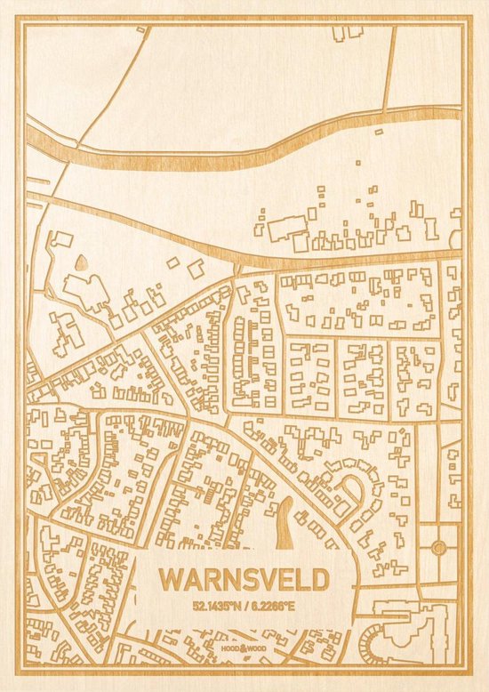Kaart Warnsveld - Gegraveerde stadskaart Hood&Wood - Hout, A4 | bol.com