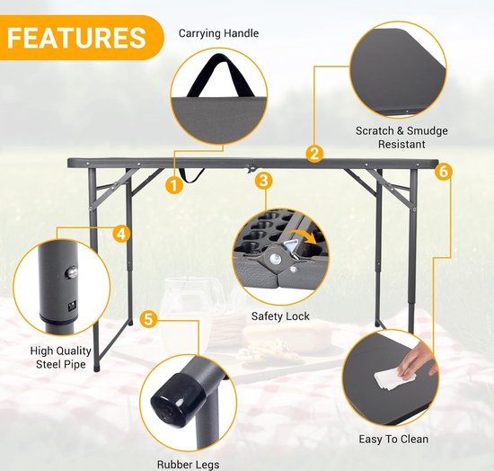 BOTC Inklapbare Tafel - Klaptafel - 120*60CM - Vouwtafel - Kampeertafel ...