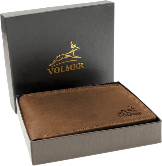 Leren herenportemonnee in liggend formaat bruin/zwart met RFID ...