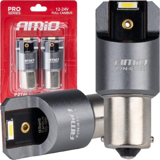 AMiO BA15s P21W LED 12V-24V 2x1860 SMD Wit Canbus [Achterlicht - Richtingaanwijzer -... | bol