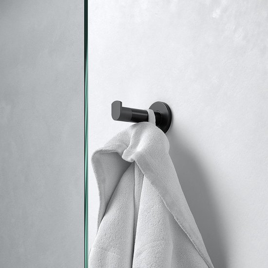 KEUCO Handdoekhaak van metaal, zwart mat gepoedercoat, rond, voor ...