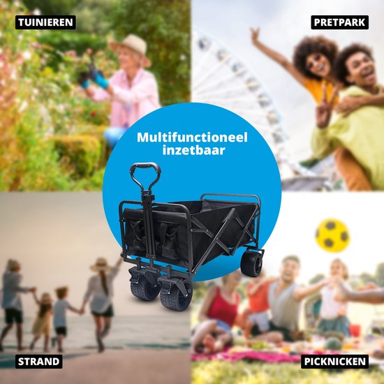 FlinQ Bolderkar tot 130 KG - Opvouwbaar - Strandkar met Duwstang ...