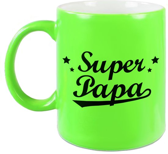 Super papa tekst cadeau mok / beker - neon groen - 330 ml - verjaardag / Vaderdag | bol