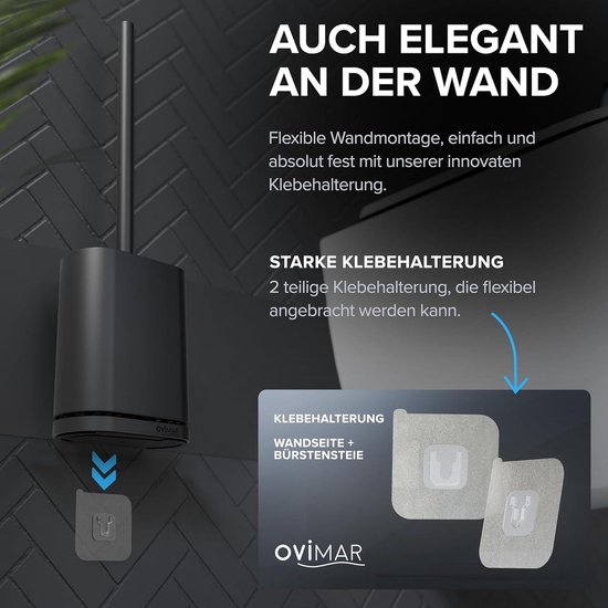 Toiletborstel zwart siliconen ventilatie roestvrij staal ovimar Abeloya ...