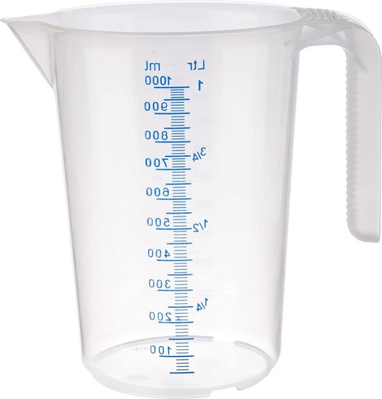 Maatbeker 1 liter - Kunststof beker met reliëf maatverdeling - Gesloten ...