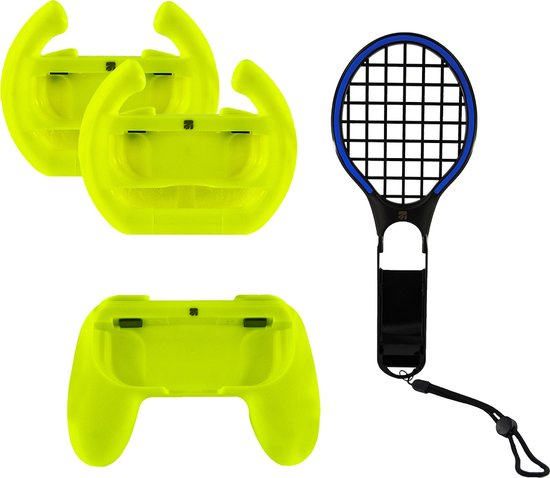 super game kit set met controller grip, tennis racket en 2 racesturen ...