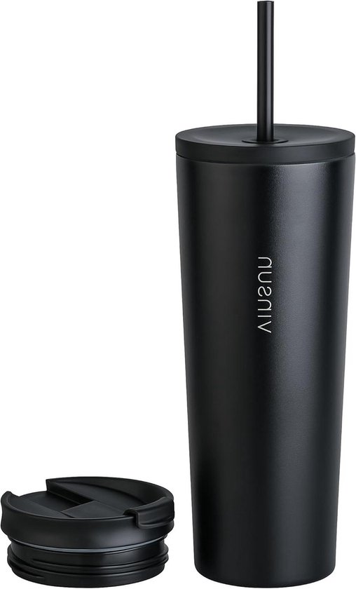 Thermosbeker met Rietje 720ml Dubbelwandig Geïsoleerd - Roestvrij Staal ...