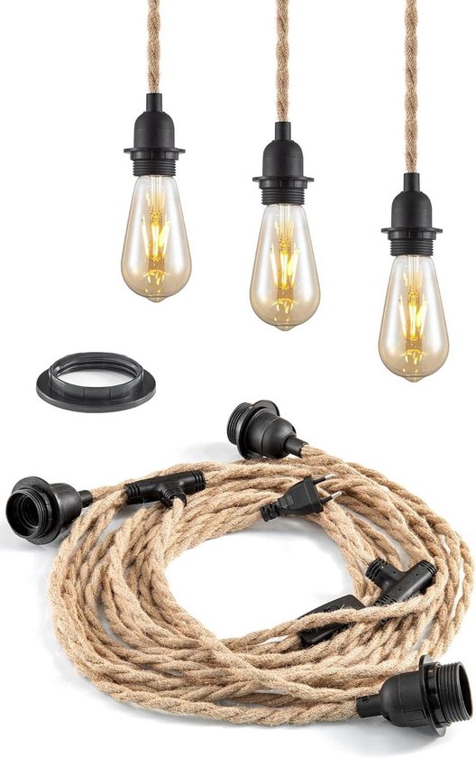 DIY Retro Twine Rope Cable Chandelier Kit - 3st E27 sockets - met ...