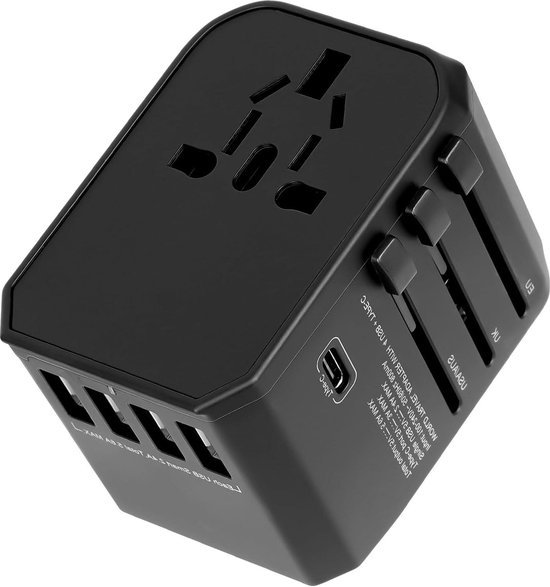 Wereldwijde reisstekker met 4 USB 1 type C en 1 AC-stopcontact ...