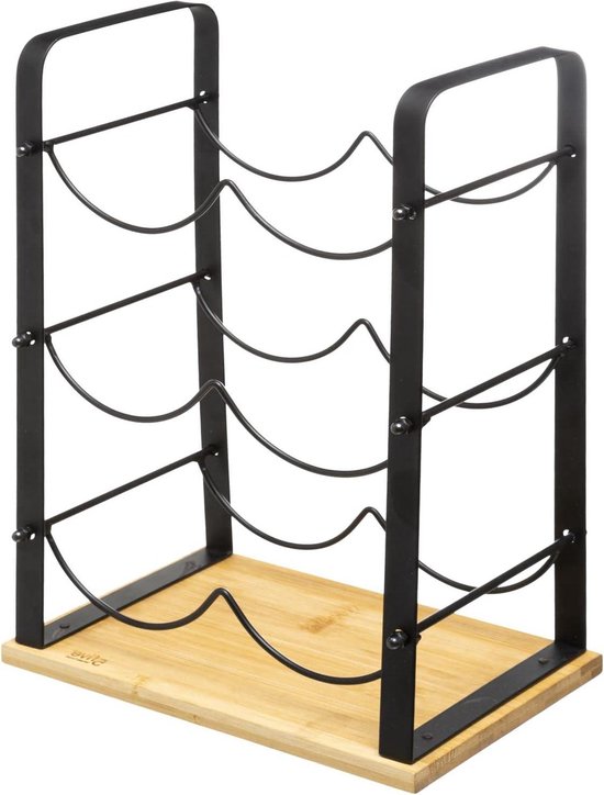 Flessenrek van bamboe en metaal - 38 cm hoogte - opslag voor vijf ...