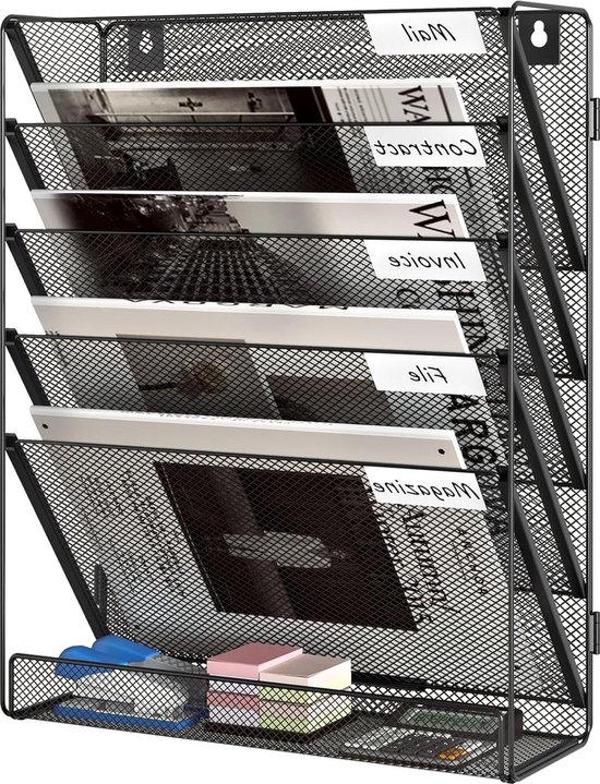 6 Tier A4 Mesh Wall Mount Hanging File Holder Mail Magazine Organizer ...