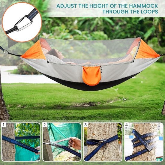 Kampeer Hangmat met Muskieten Net - Enkele Parachute Nijlon Hangmat ...