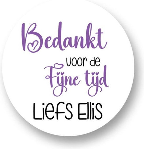 20x Sluitsticker Bedankt voor de fijne tijd - Paars Afscheid - Sticker met naam -... | bol