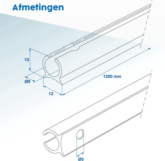 ProPlus Aluminium Tentrail - Ø9 mm x 1,2 m - Luifelrail - Railprofiel ...