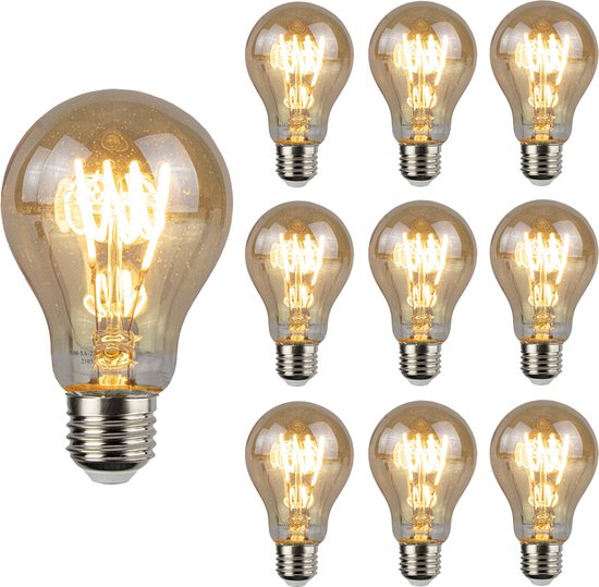 Bundel | 10 stuks | LED Filament Amber lamp | dimbaar | 4W | A60 | E27 - 2200K | bol