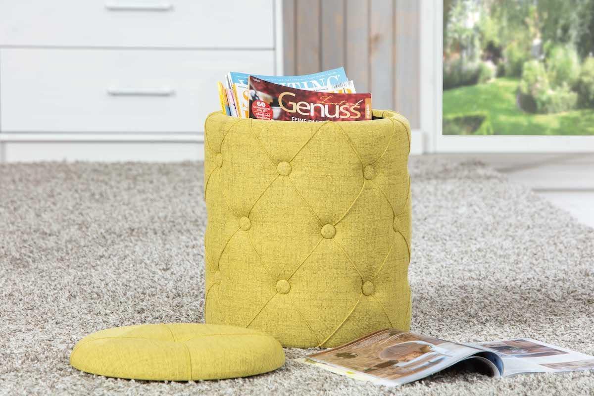 Inter Link SAS - Poef- hocker YAPAK met opbergruimte in gele stof | bol.com