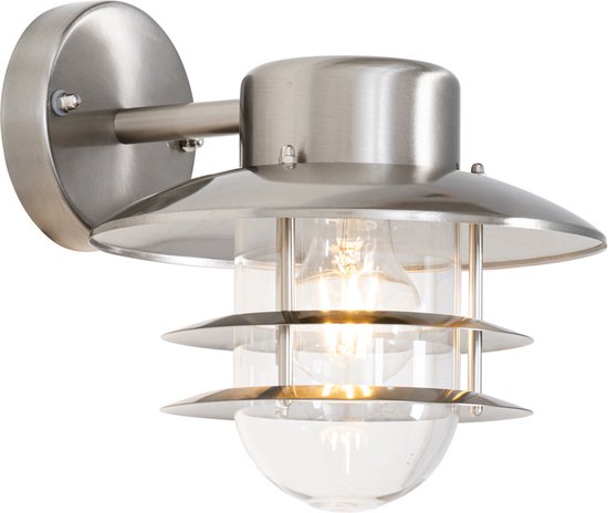 QAZQA shell - Industriele Wandlamp voor buiten - 1 lichts - H 23.6 cm - Staal -... | bol
