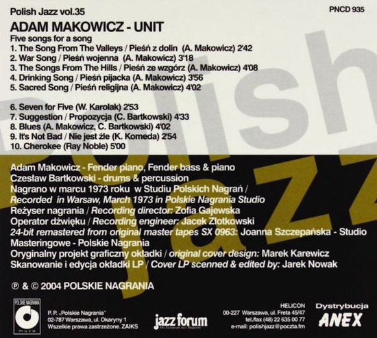 Adam Makowicz: Unit (Polish Jazz, Vol.35) - reedycja (digipack) [CD ...