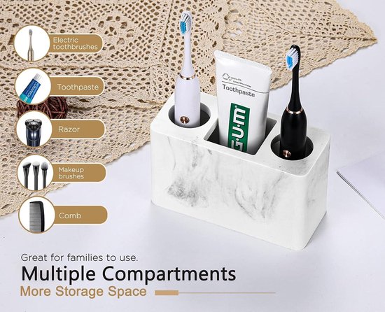 Toothbrush Holder with 3 Slots for Electric Toothbrushes and Toothpaste ...
