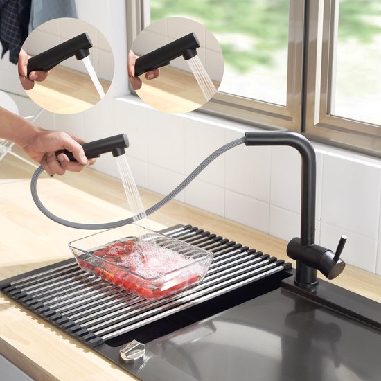 CECIPA max Zwart Keukenkraan - Keukenkraan Met Uittrekbare Uitloop - Handdouche - 360°... | bol