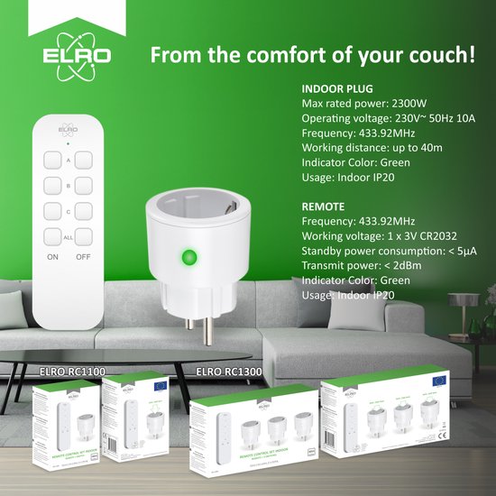 ELRO RC1300 Draadloze Schakelaar Set – 3x Slimme stekker ...