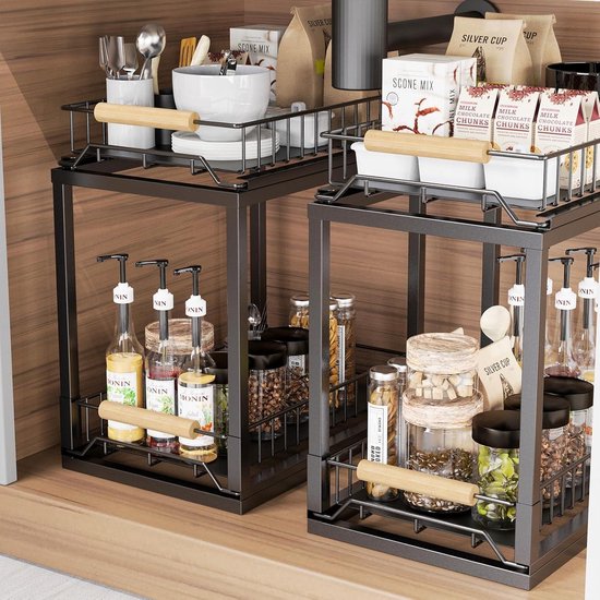 Gootsteenkast Organizer met rits - Zwart metalen rek - Warme ...