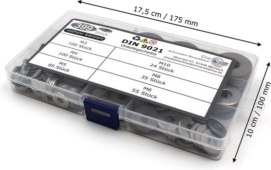 399-delige set van sluitringen volgens DIN 9021 / ISO 7093 standaard ...