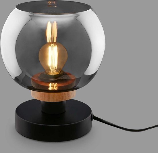 Nachtlampje rookglas - kabelschakelaar bureaulamp tafellamp E14 zwart ...