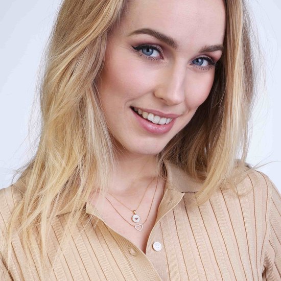 Lucardi - Dames Ketting hart/rond 0,08ct - 14 karaat goud - Ketting ...
