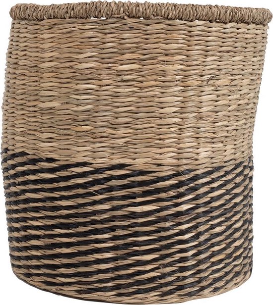 Rieten Mand - Naturel & Zwart - Ronde Opbergmand - Mand Devi Naturel ...