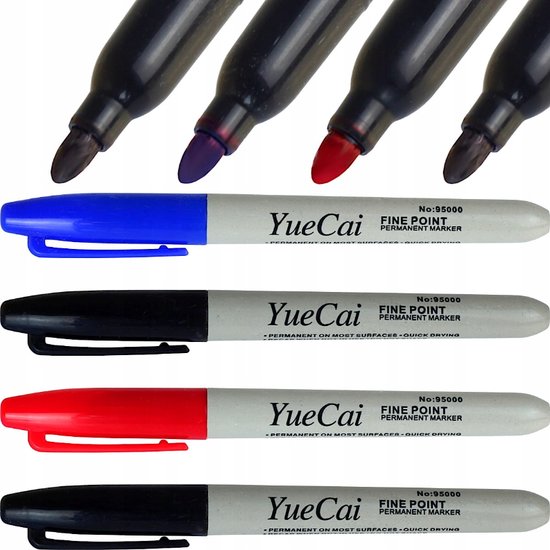 Permanente Markers - 4 Stuks - 2x Zwart 1x Rood 1x Blauw - Permanent ...