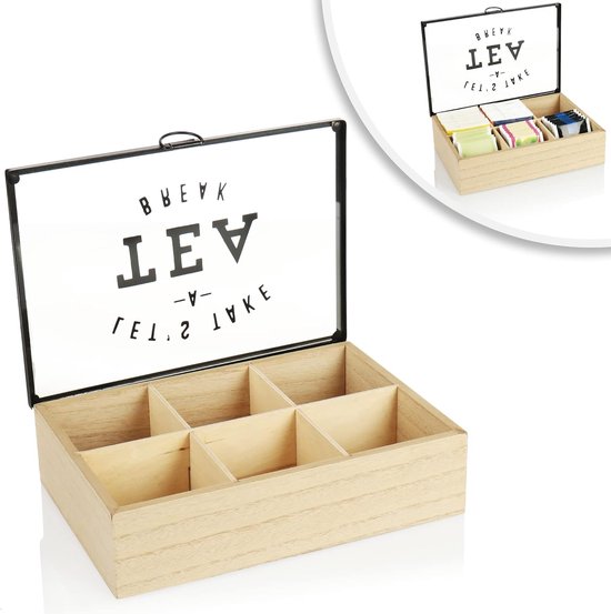 rustieke theezakjes opbergdoos - theedoos in landhuisstijl met 6 vakken ...